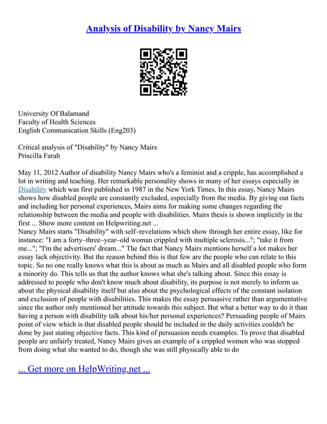 On Being A Cripple, By Nancy Mairs | PDF