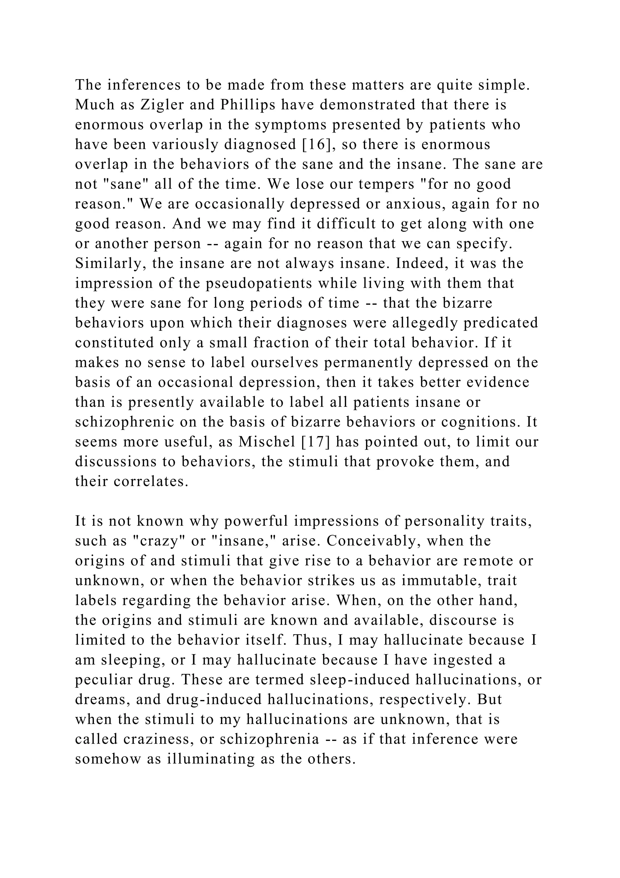 On Being Sane in Insane Placesby David L. RosenhanIf sanit.docx