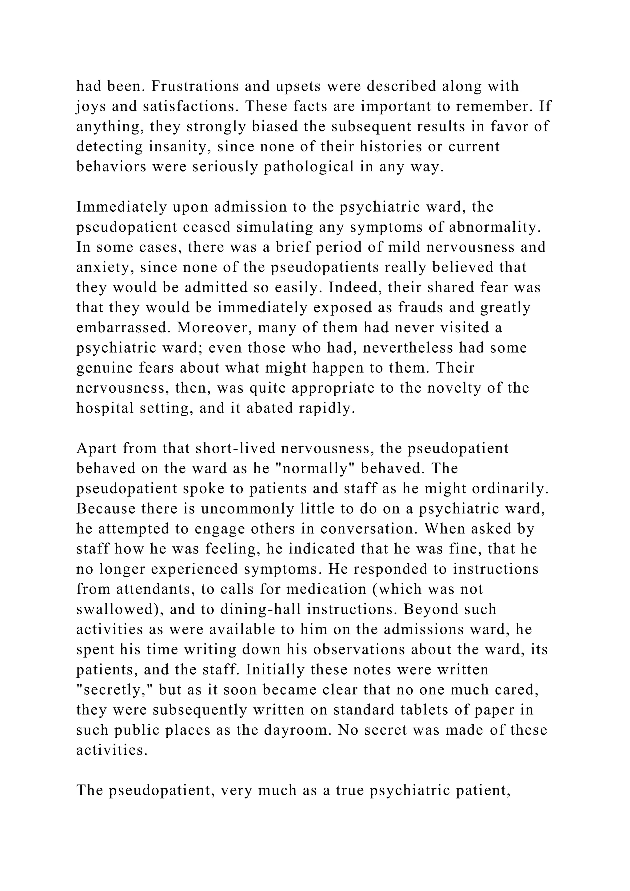 On Being Sane in Insane Placesby David L. RosenhanIf sanit.docx