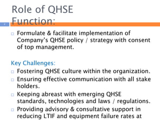 QHSE statistics of company in complaince with best industry practicesOnboarding | PPTX