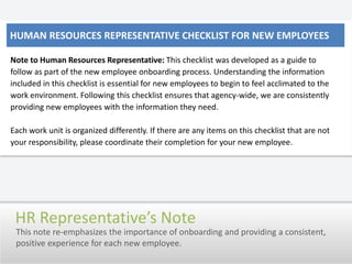 Onboarding Checklist Overview: Human Resource Representatives | PPT