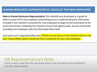 Onboarding Checklist Overview: Human Resource Representatives | PPT