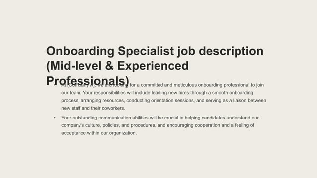 Onboarding Specialists Job Description Template | PPT