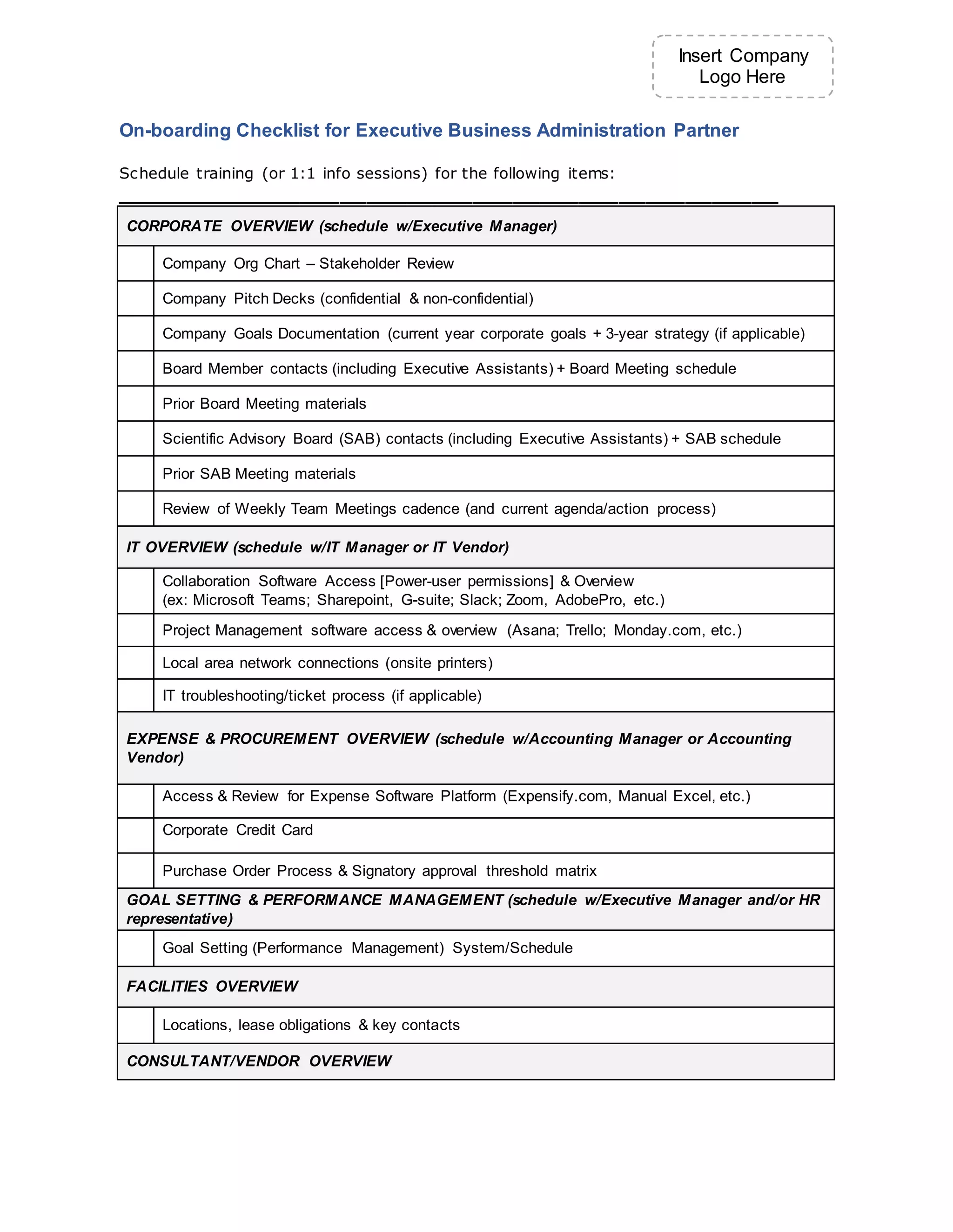 Strategic Onboarding Checklist for Executive-level Business ...