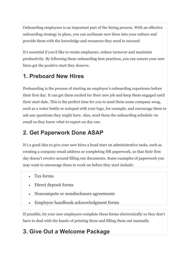 Onboarding Best Practices, Preboard New Hires, Get Paperwork Done ASAP ...