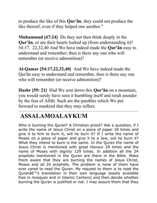 On burning of quran | DOCX | Christianity | Religion & Spirituality