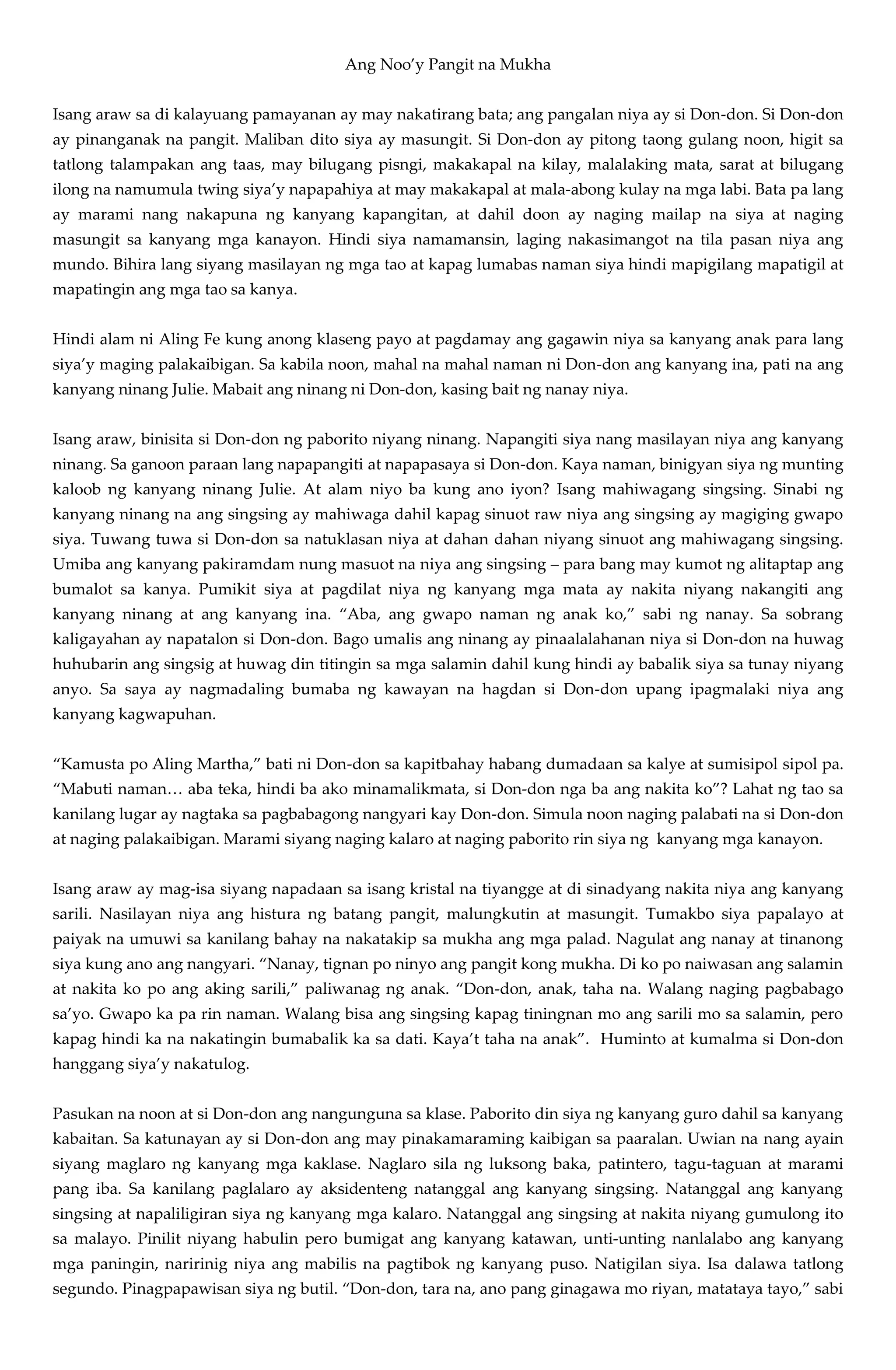 Ang Noo'y Pangit na Mukha | DOCX