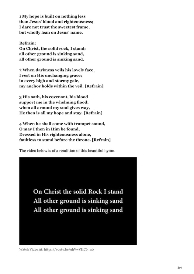 On Christ The Solid Rock I Stand (My hope Is Built On Nothing Less ...