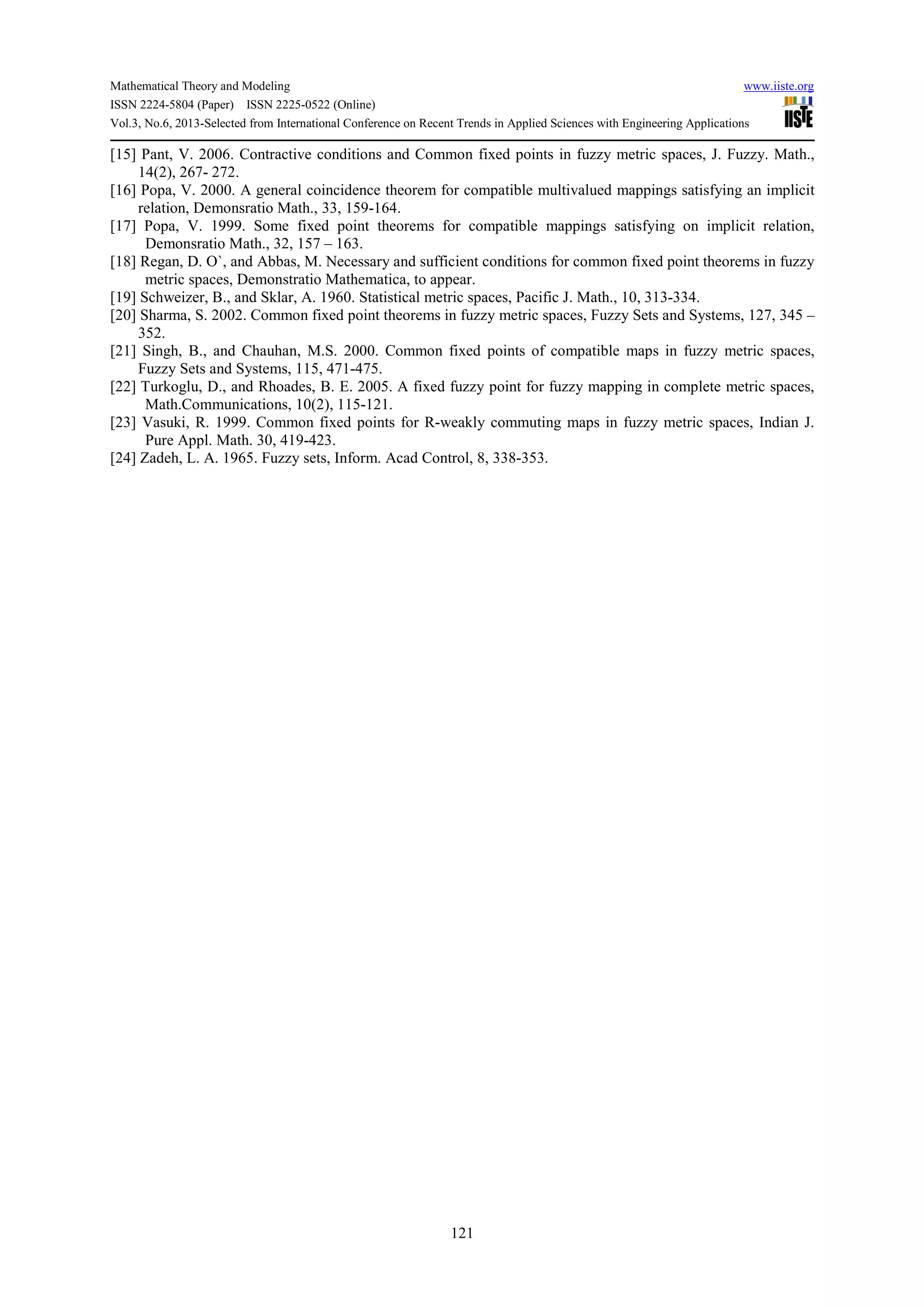 On Common Fixed Point Theorem In Fuzzy Metric Space Pdf