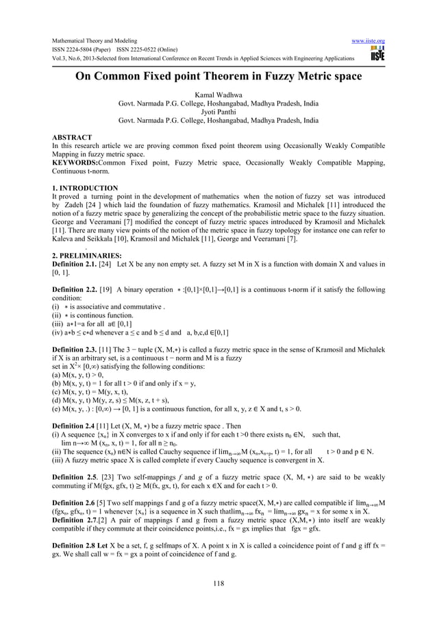 On Common Fixed Point Theorem In Fuzzy Metric Space Pdf