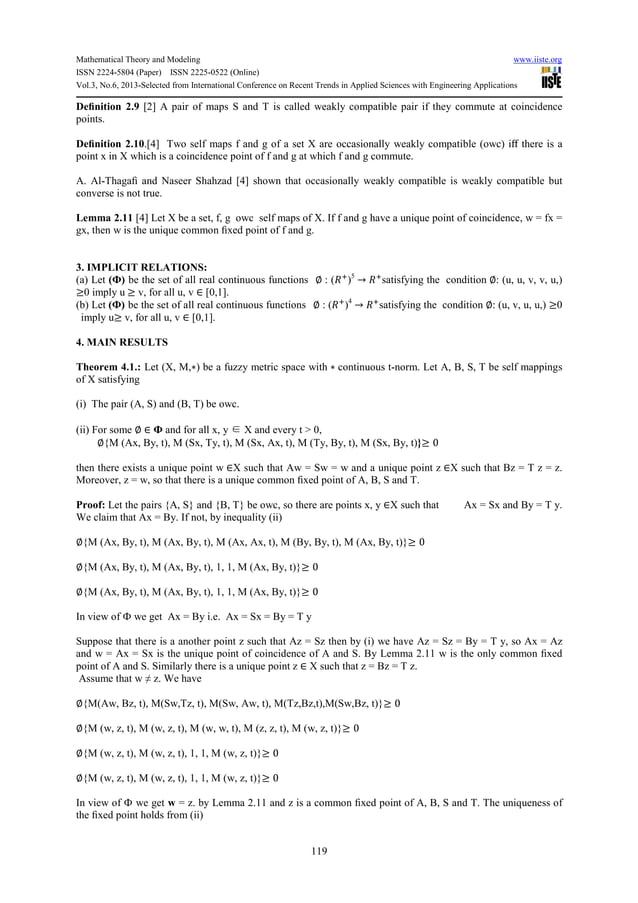 On Common Fixed Point Theorem In Fuzzy Metric Space Pdf 9929