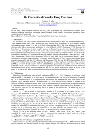 On continuity of complex fuzzy functions | PDF