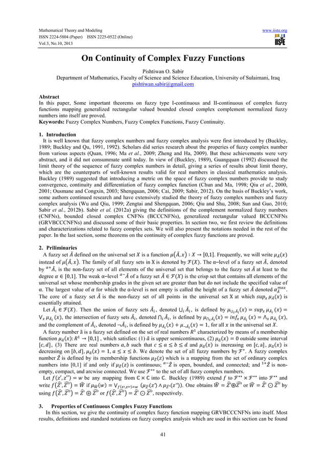 On continuity of complex fuzzy functions | PDF