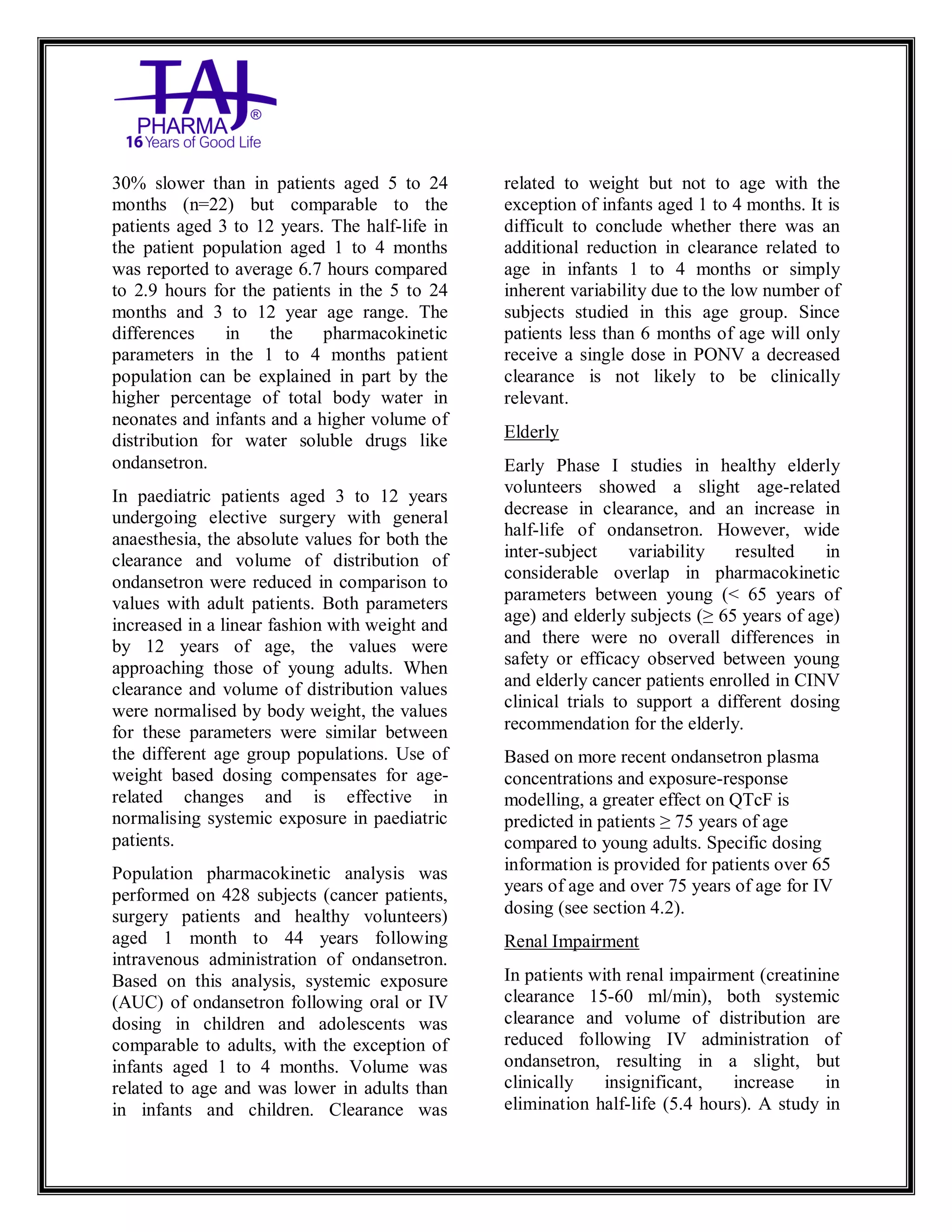 Ondansetron Injection USP Taj Pharma SmPC | PDF