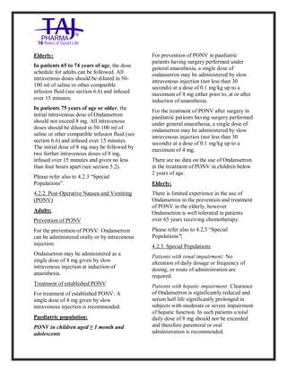 Ondansetron Injection USP Taj Pharma SmPC | PDF