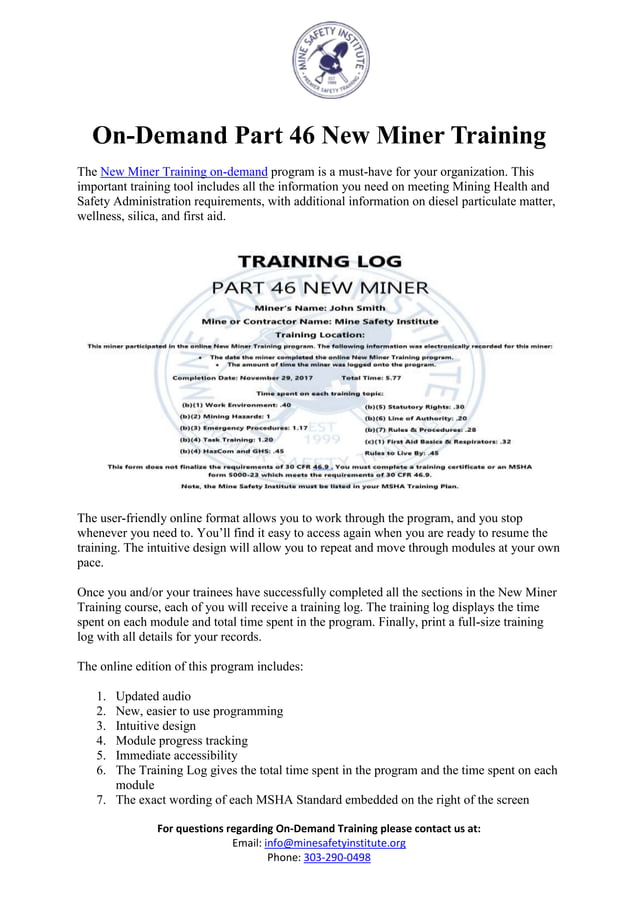 On demand part46 new miner training videos mine safety institute | PDF