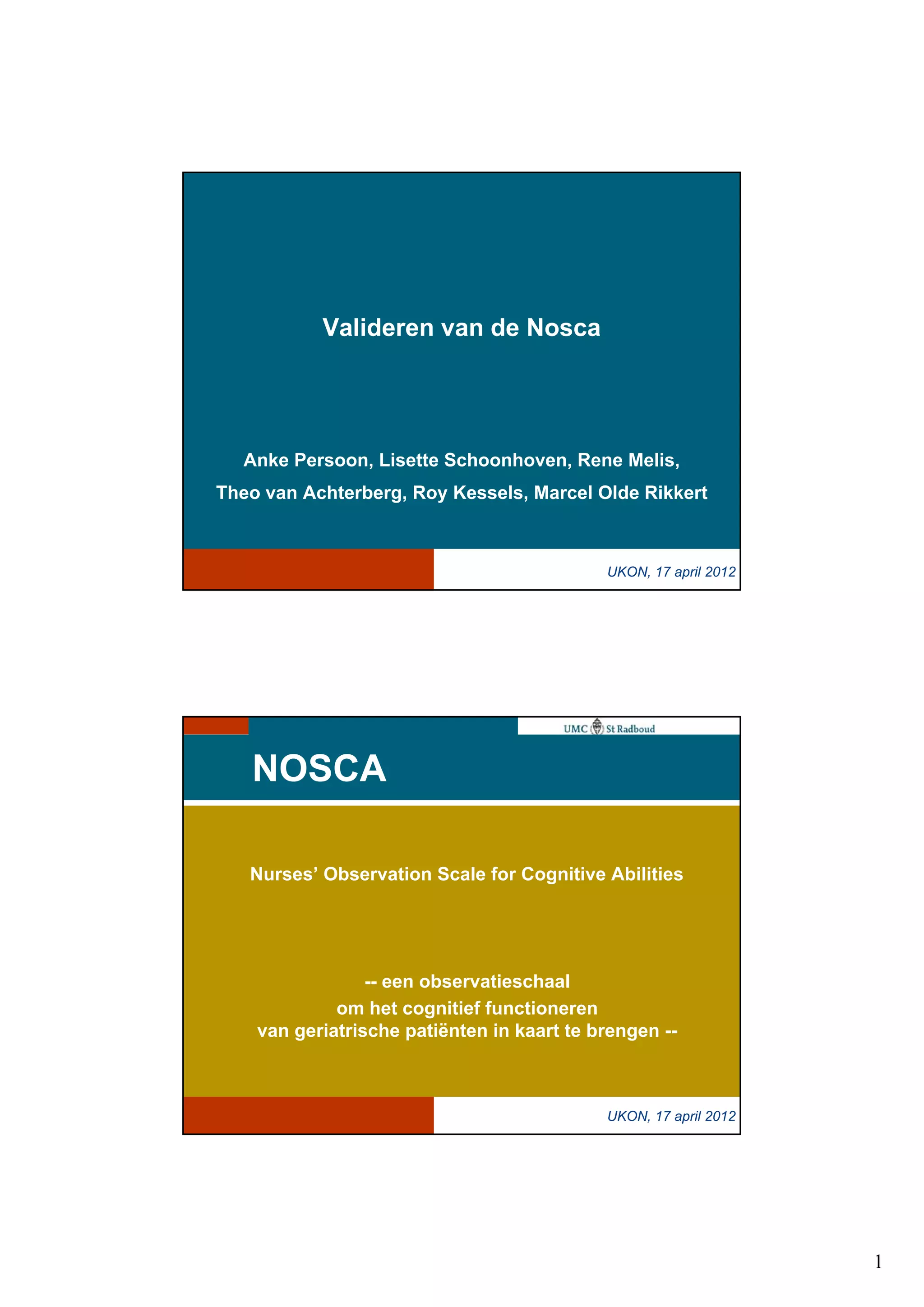 NOSCA: een schaal om cognitief functioneren te observeren | PDF