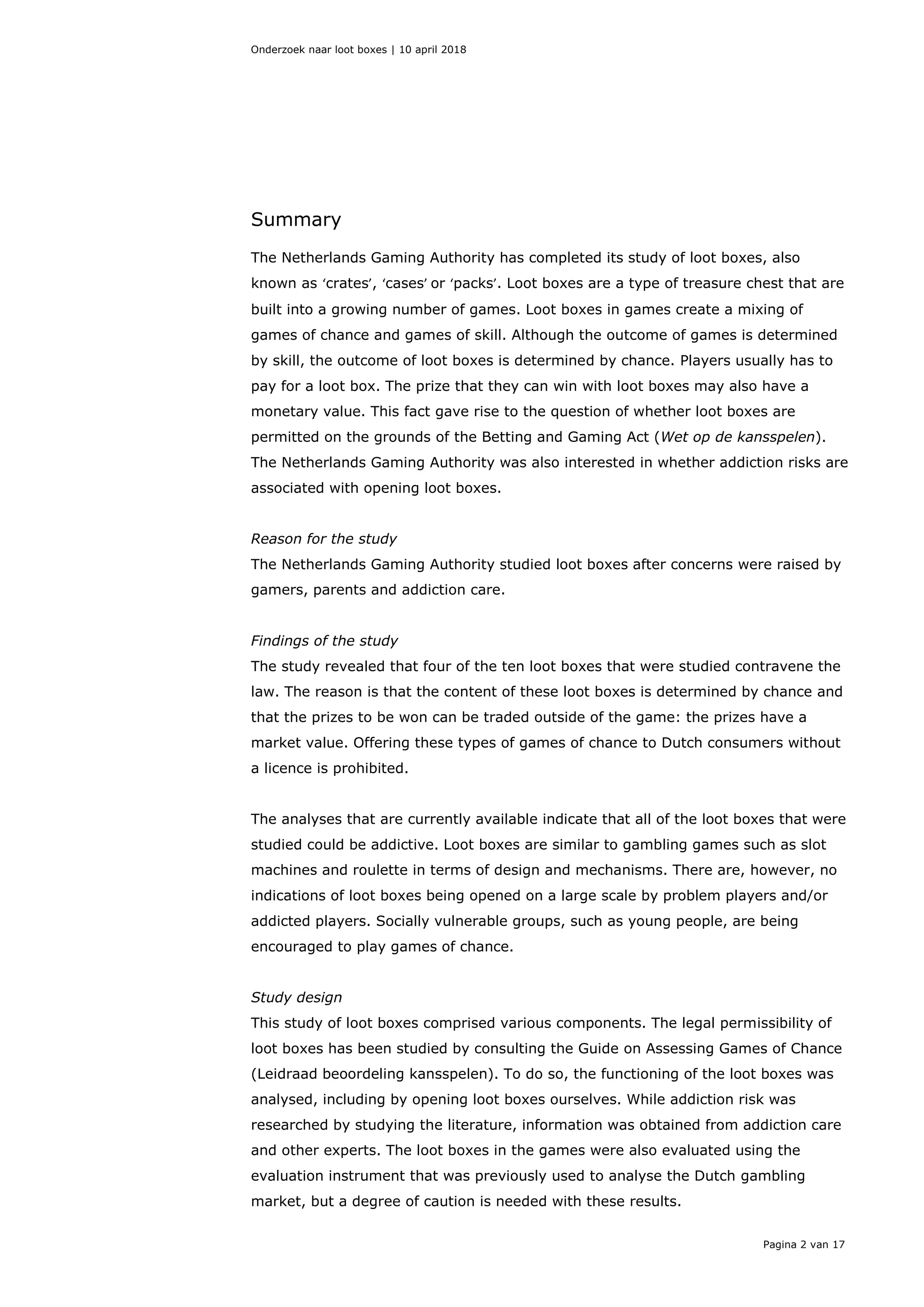 Netherlands Gaming Authority - Study into loot boxes A treasure or a ...