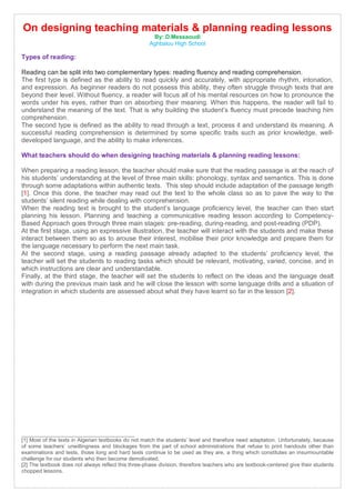 On designing teaching materials and planning reading lessons | PDF