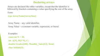 One dimensional arrays | PPTX
