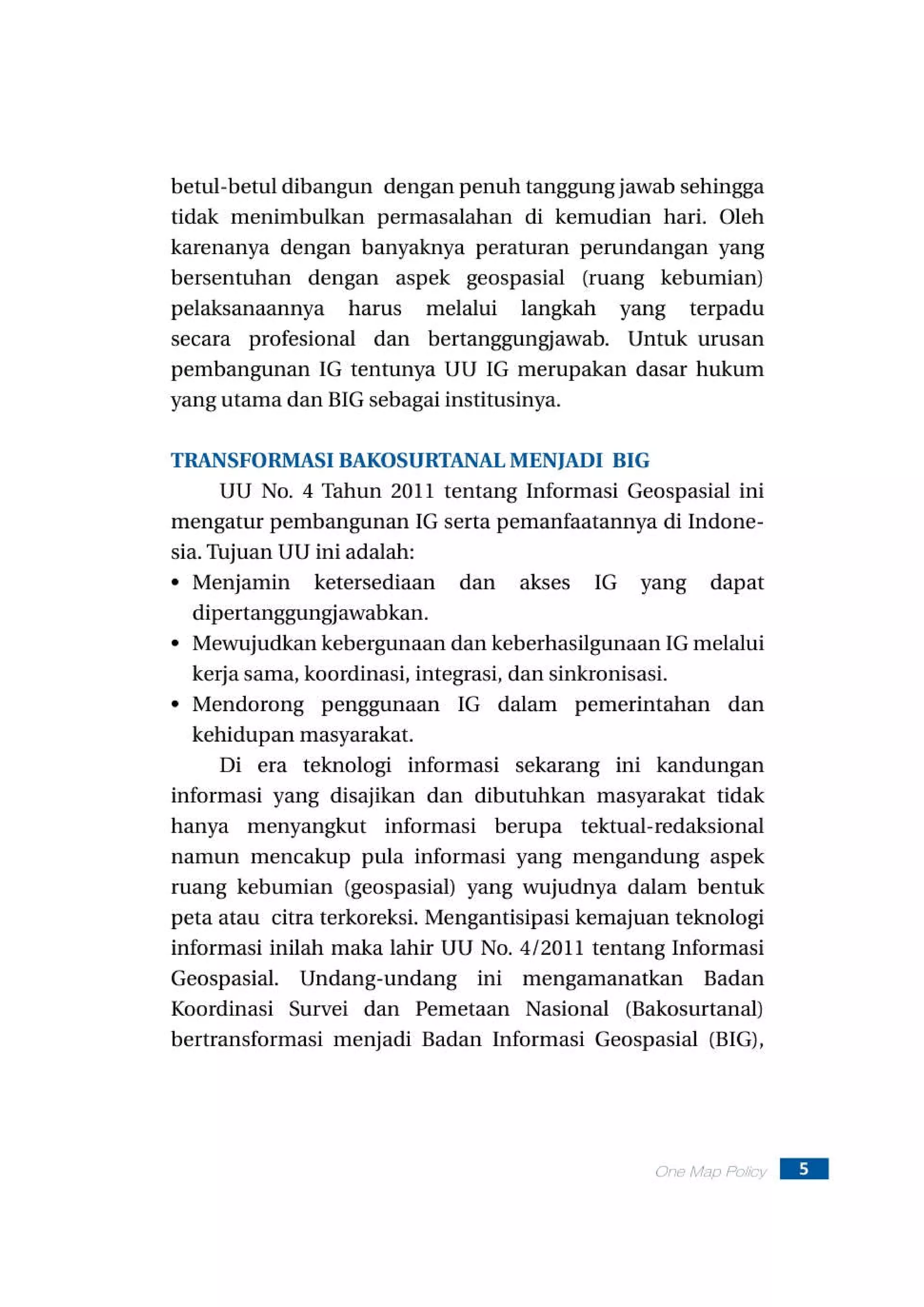 [Buku] Kebijakan Satu Peta One Map Policy Edisi Kedua 2016 | PDF