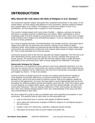 One Nation, Many Beliefs: Talking About Religion in a Diverse Democracy ...