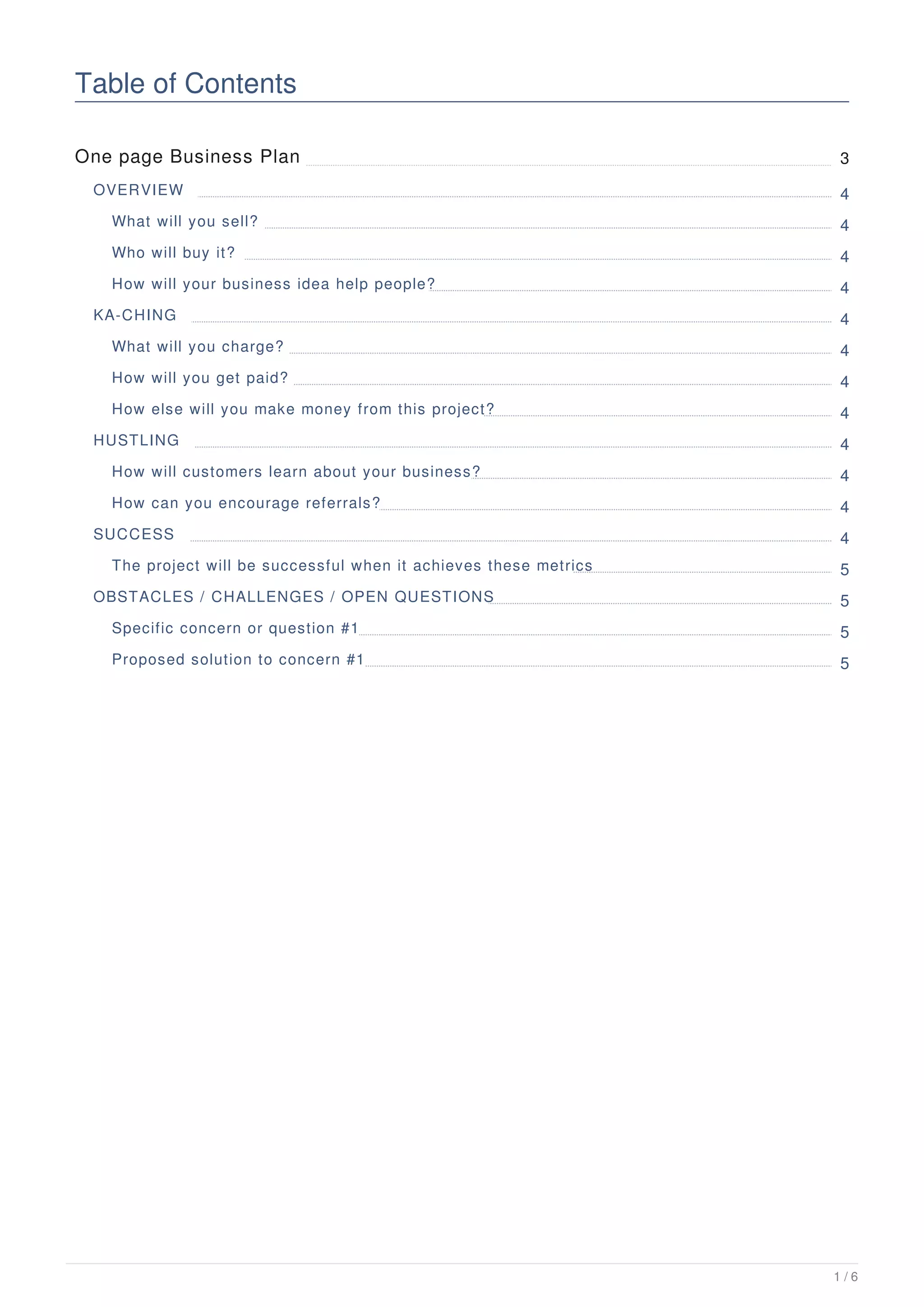 One page business plan Example | PDF
