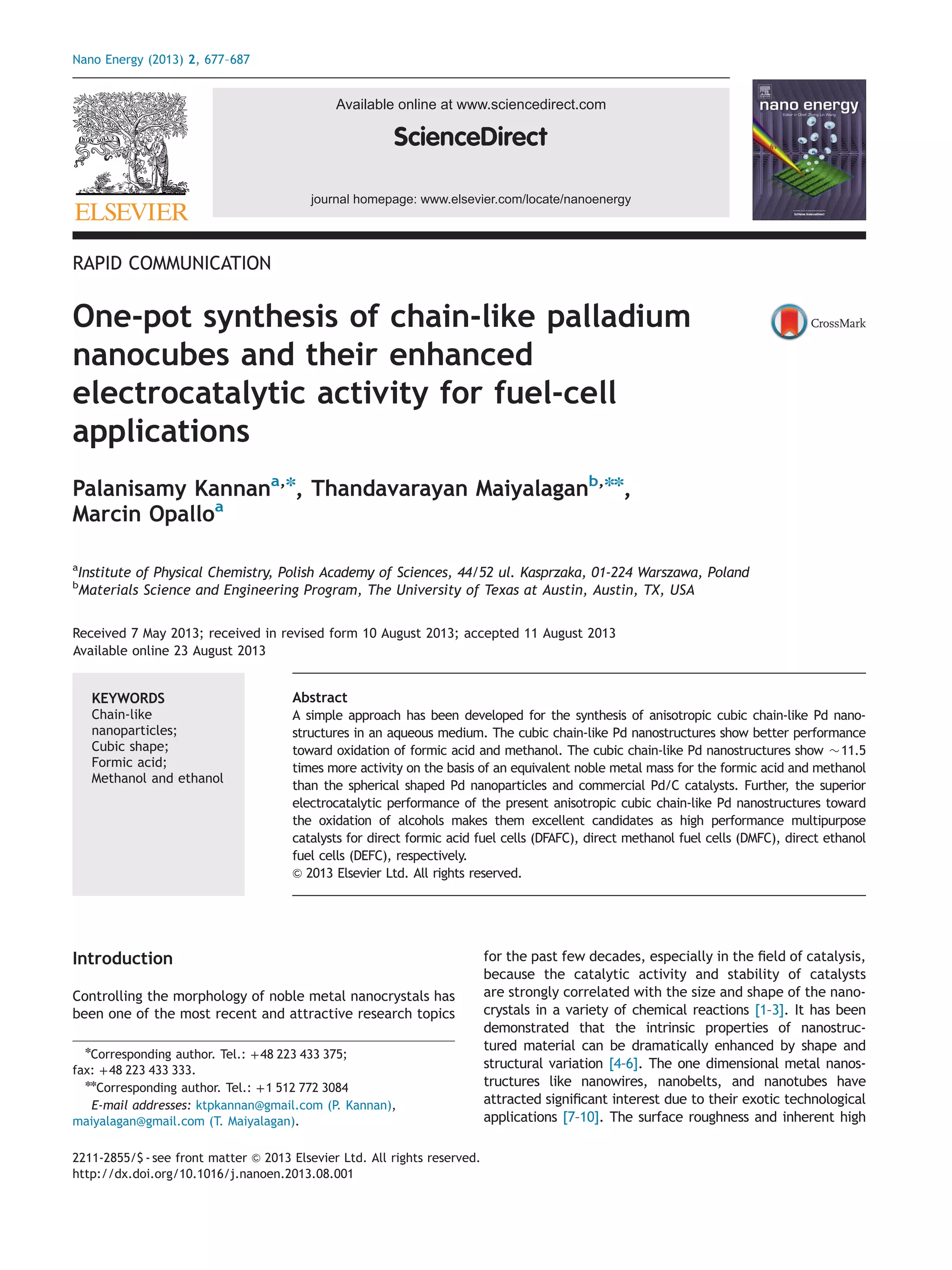 One pot synthesis of chain-like palladium nanocubes and their enhanced ...