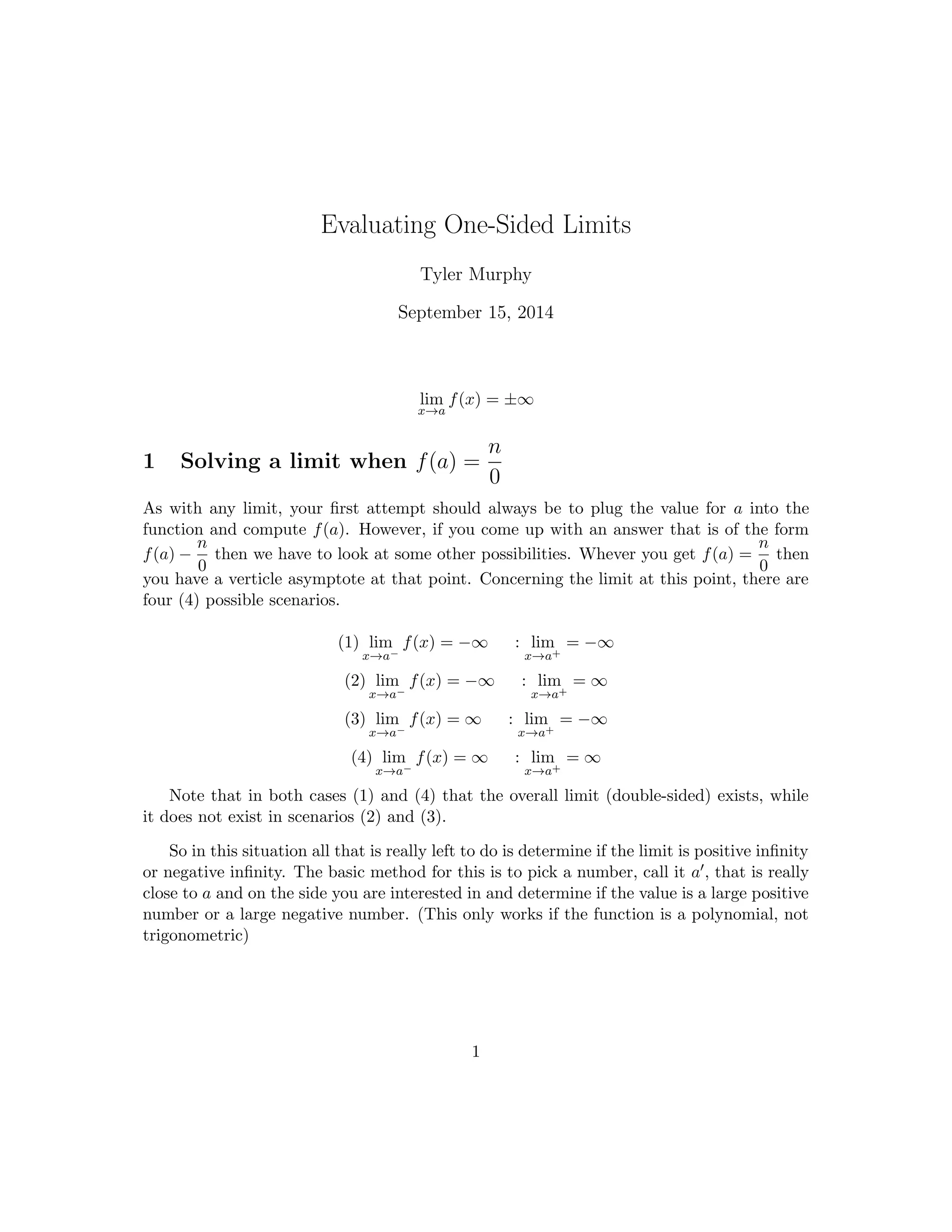 One sided limits | PDF