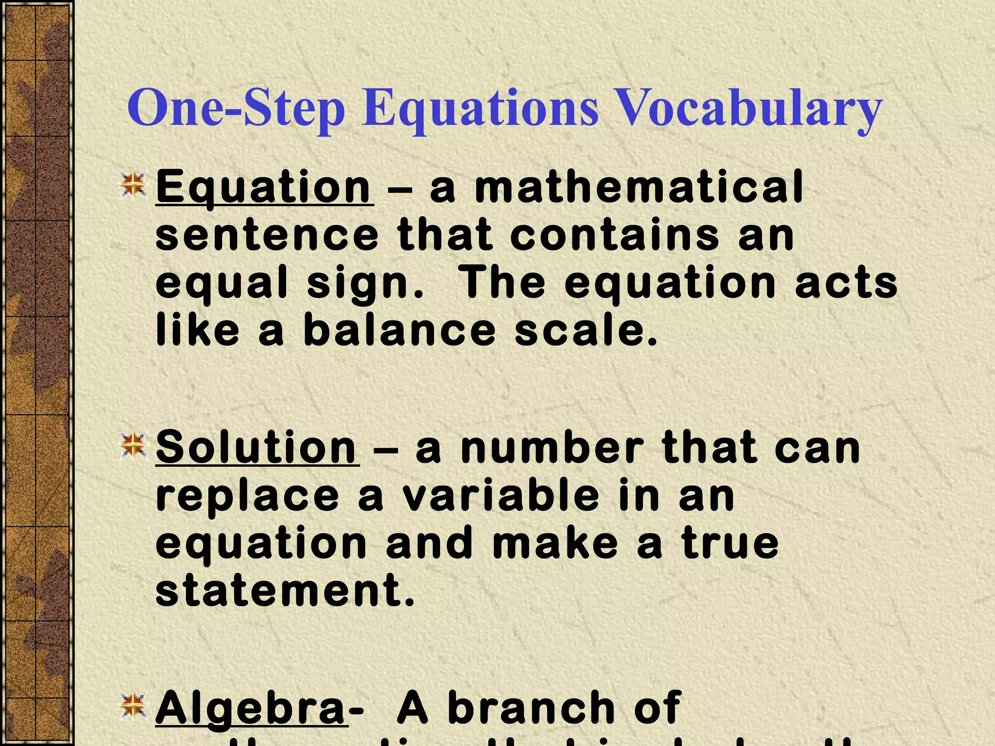One step equations for 6th grade (positive numbers) | PPT | Science