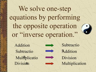 One step equations for 6th grade (positive numbers) | PPT