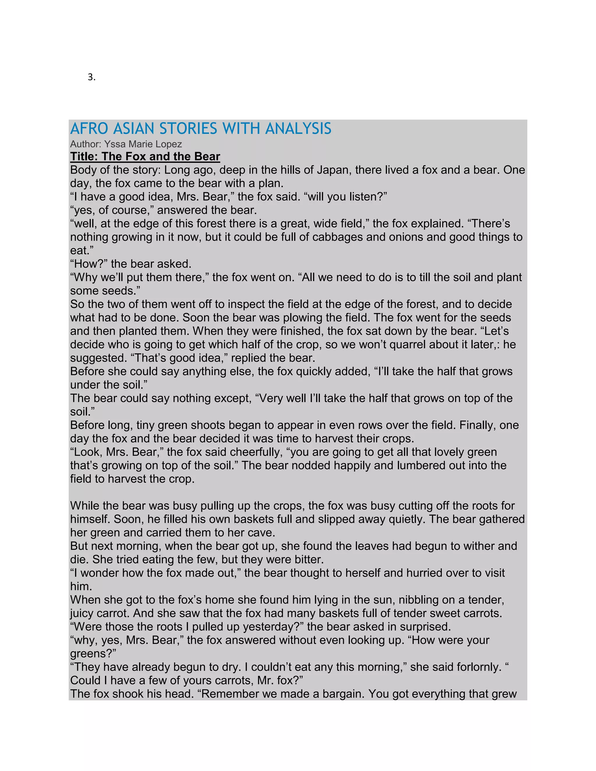 One afro asian short story | DOCX