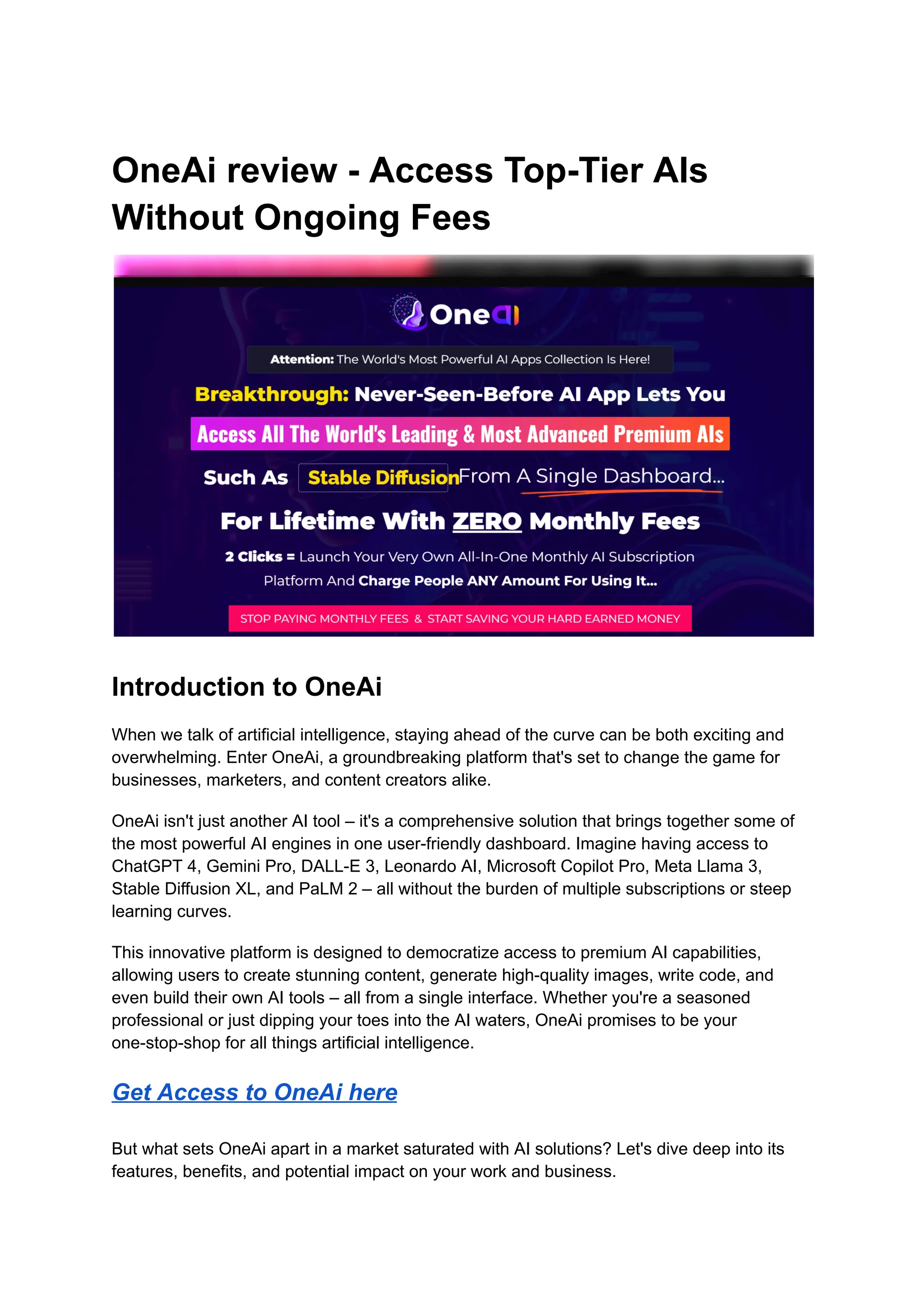 OneAi review - Access Top-Tier AIs Without Ongoing Fees.pdf | Free Download