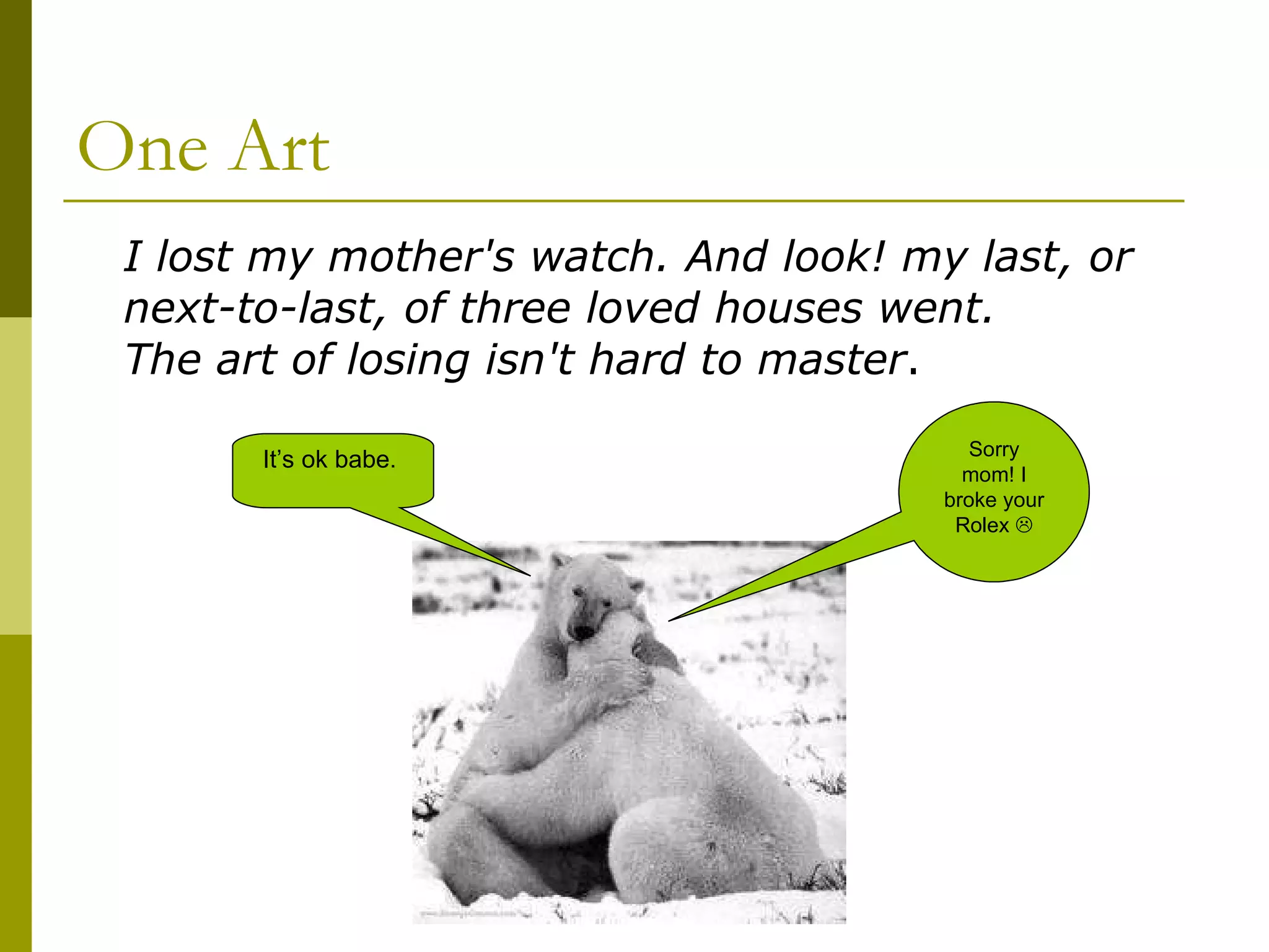 One Art Elizabeth Bishop | PPT
