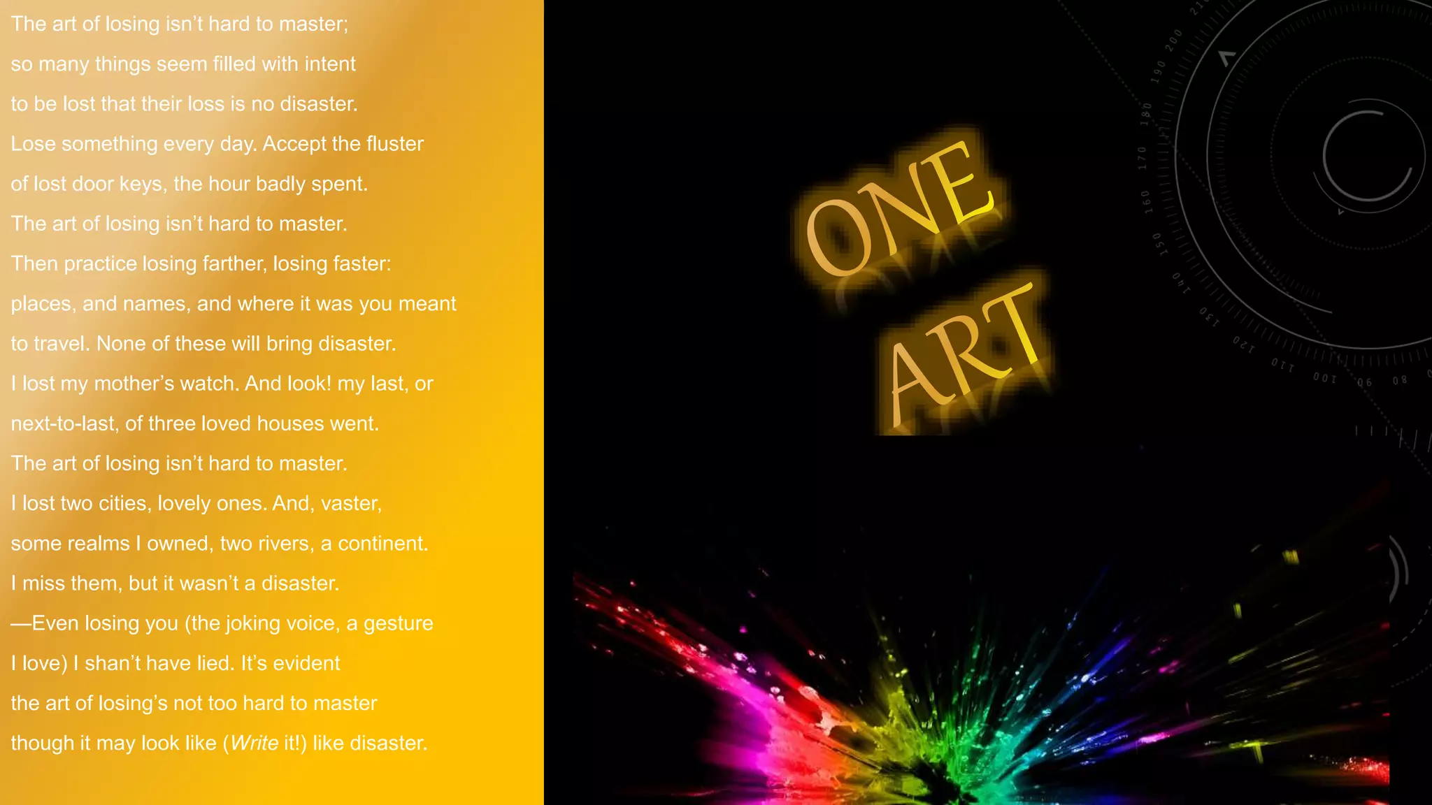 ONE ART by Elizabeth Bishop | PPTX