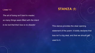 ONE ART by Elizabeth Bishop | PPTX