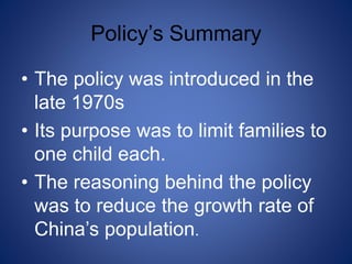 One Child Policy in China | PPTX