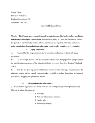 One child policy outline research paper 11-15-18 | PDF