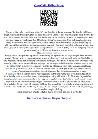 One Child Policy Essay | PDF