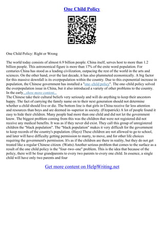 One Child Policy Essay | PDF