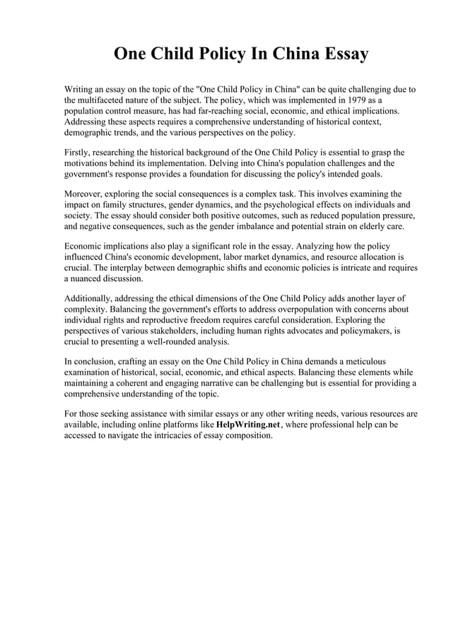 One Child Policy In China Essay. Danforth Collegiate and Technical ...