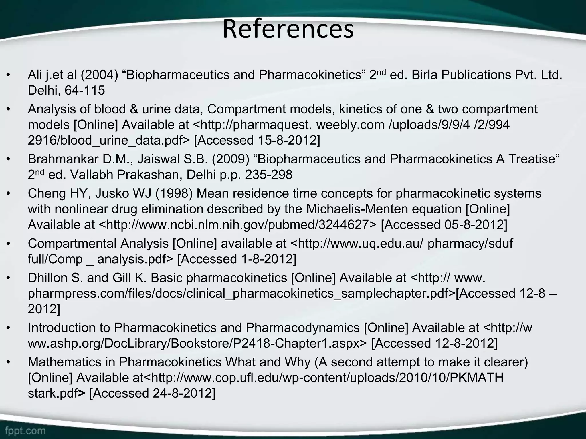 One compartment modelling | PPT
