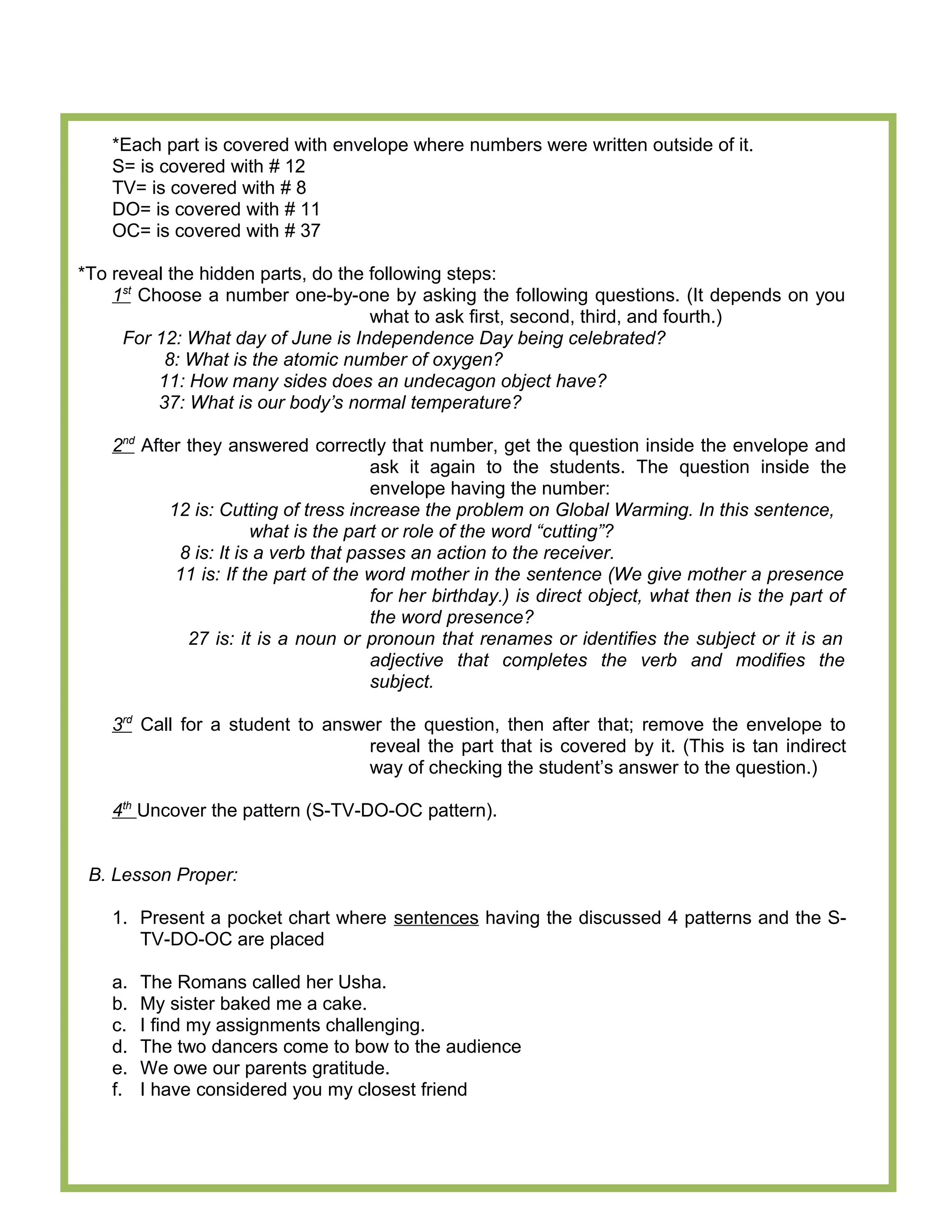 One day lesson plan | DOC