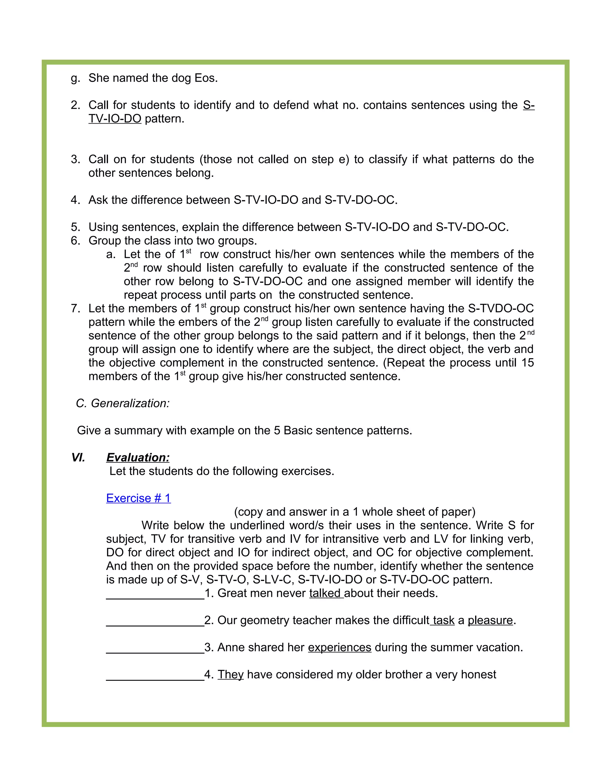 One day lesson plan | DOC