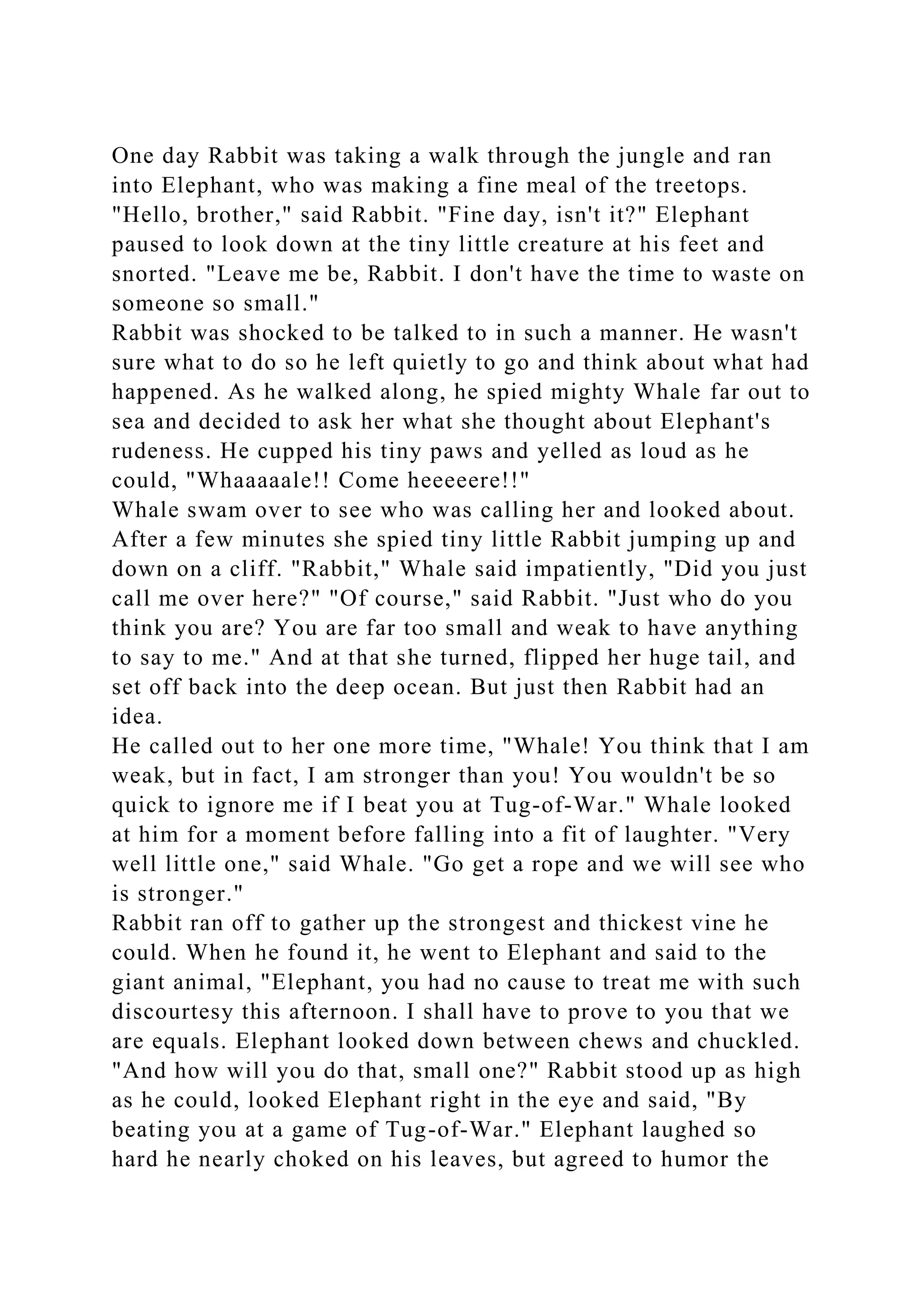 One day Rabbit was taking a walk through the jungle and ran into Ele.docx | Zoos & Aquariums ...