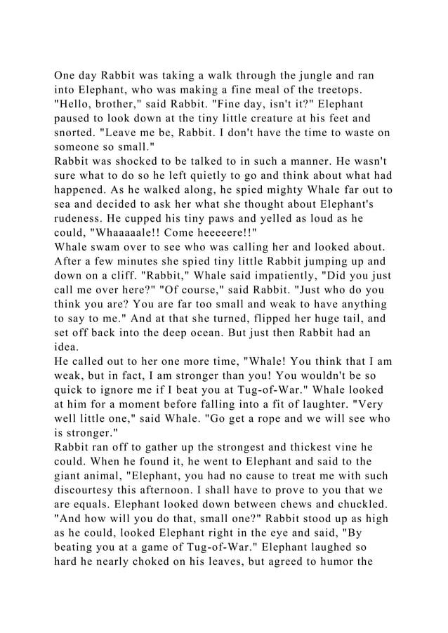 One day Rabbit was taking a walk through the jungle and ran into Ele.docx | Zoos & Aquariums ...