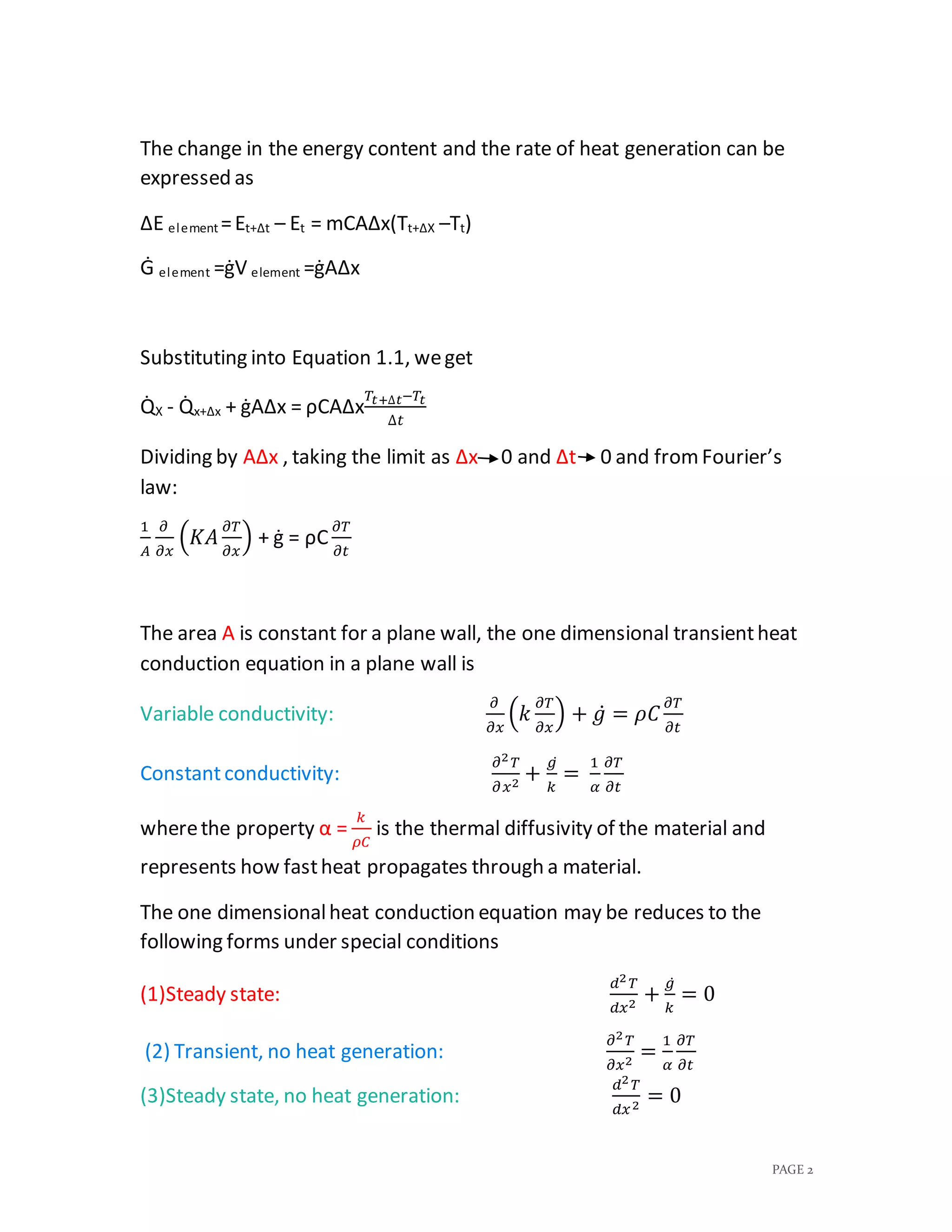 One dimensional heat conduction equation | DOCX