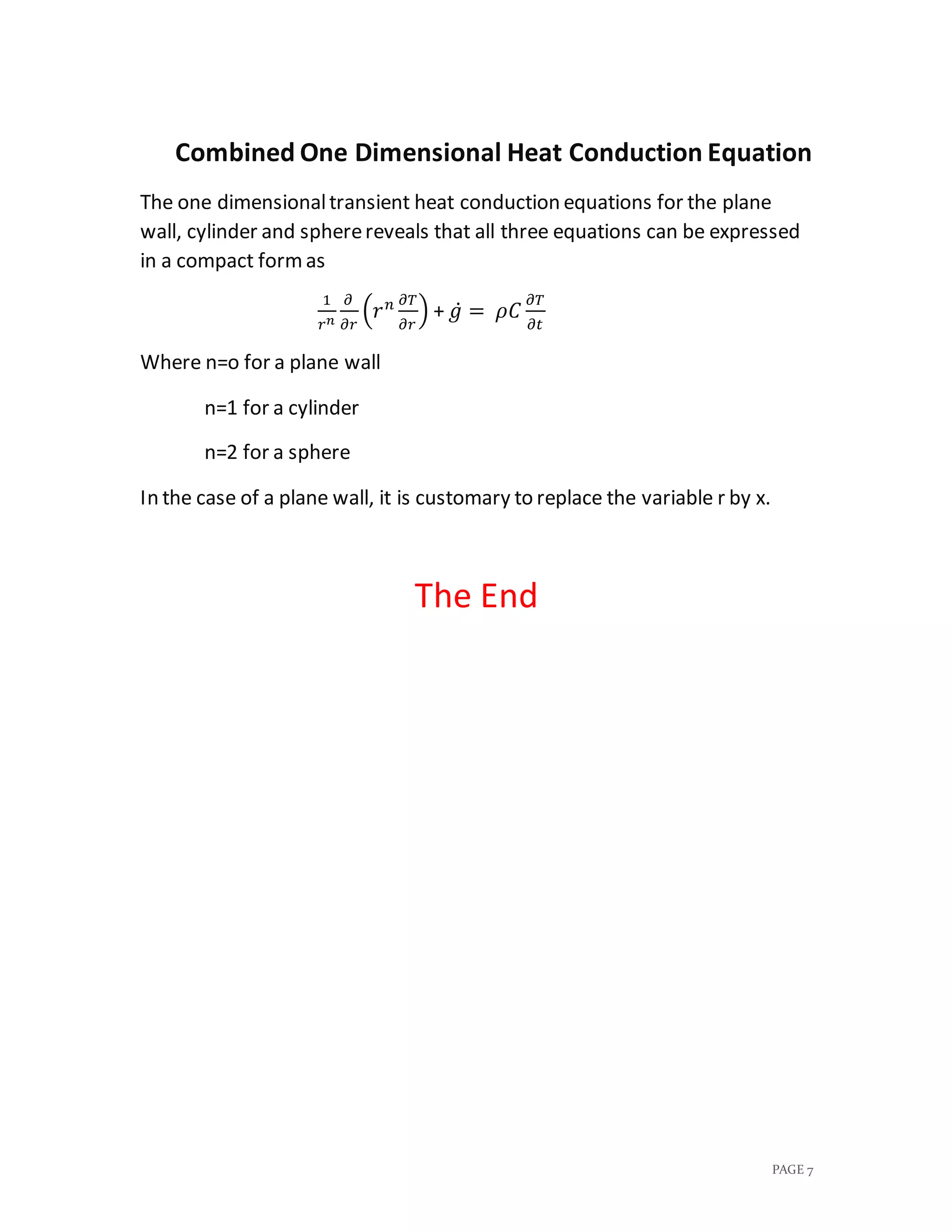 One dimensional heat conduction equation | DOCX