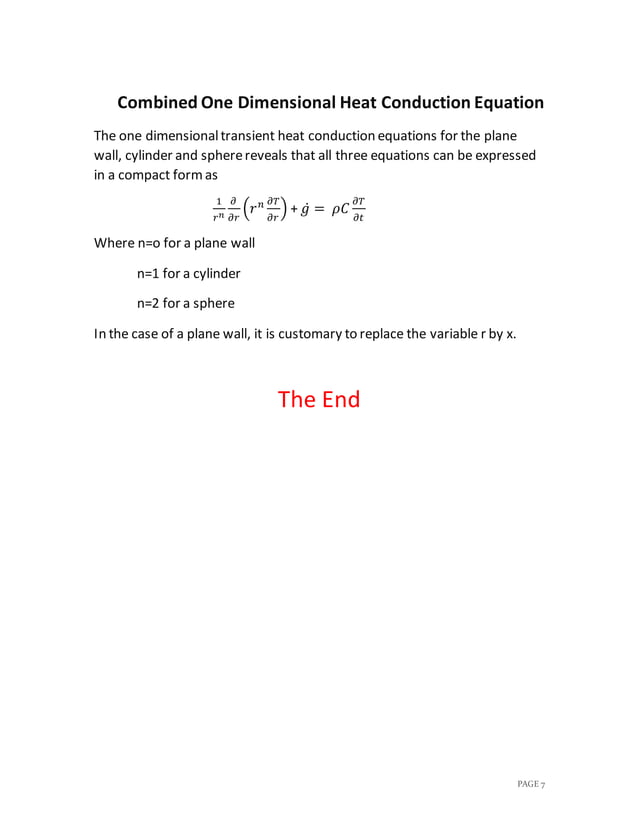 One dimensional heat conduction equation | DOCX