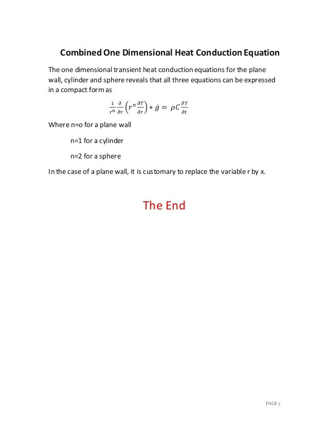 One Dimensional Heat Conduction Equation
